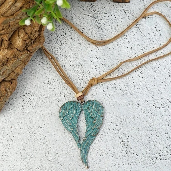 Jewelry | Turquoise Wings Charm Necklace Tan Cord | Poshmark